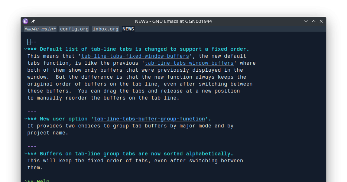 Emacs 30.1 highlight - intuitive tab line